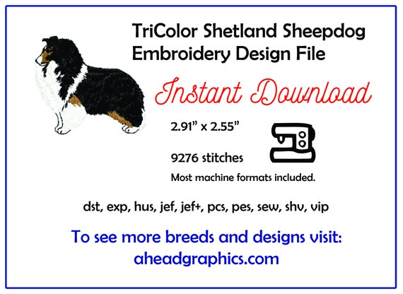Dog Machine Embroidery Design Sheltie Shetland Sheepdog - Etsy