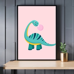 Pink Dinosaur Print Animal Wall Art Poster Cool Trendy Print Fun Wall ...