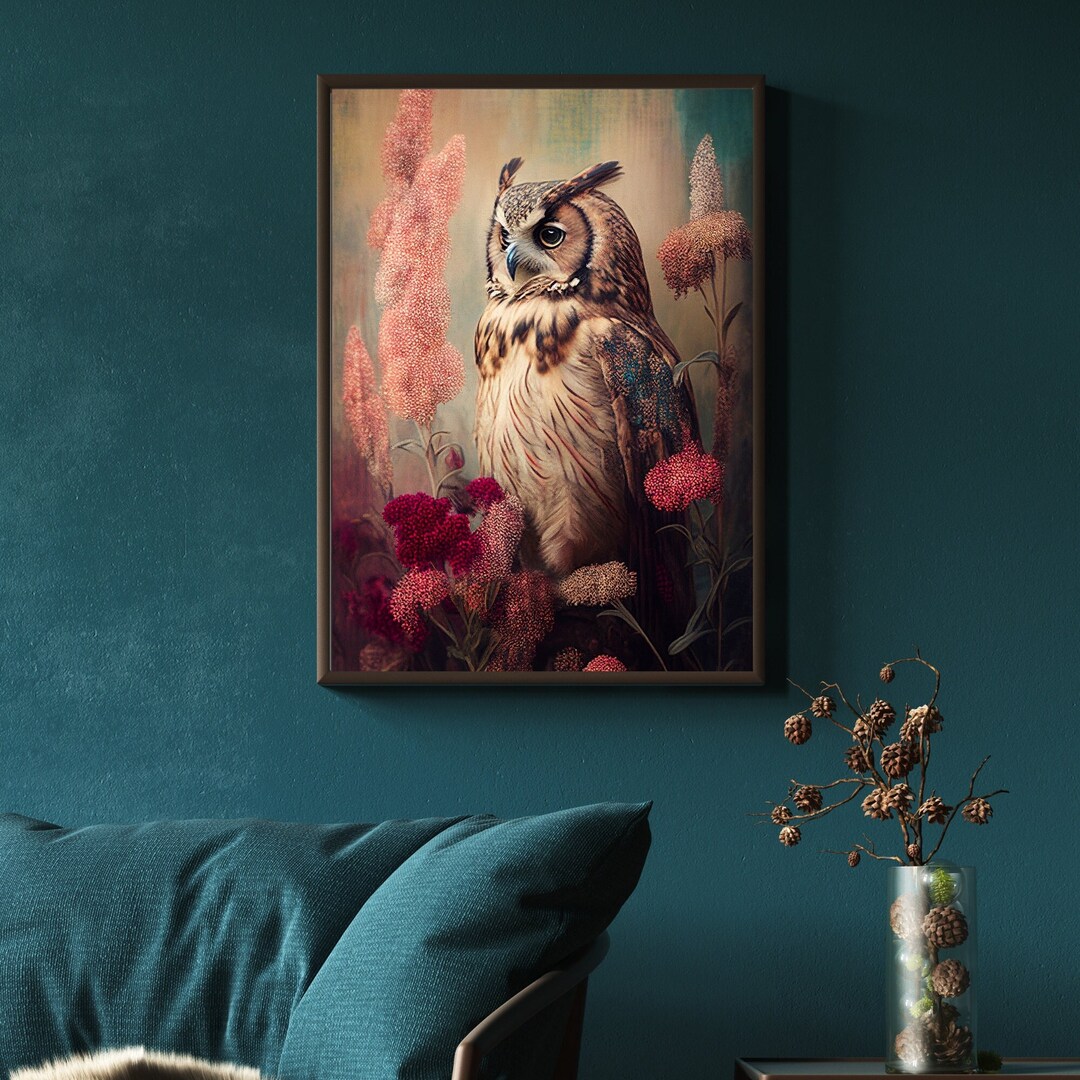 Owl Wall Art Vintage Bird Canvas Print Animal Printable Wall Art Exotic ...