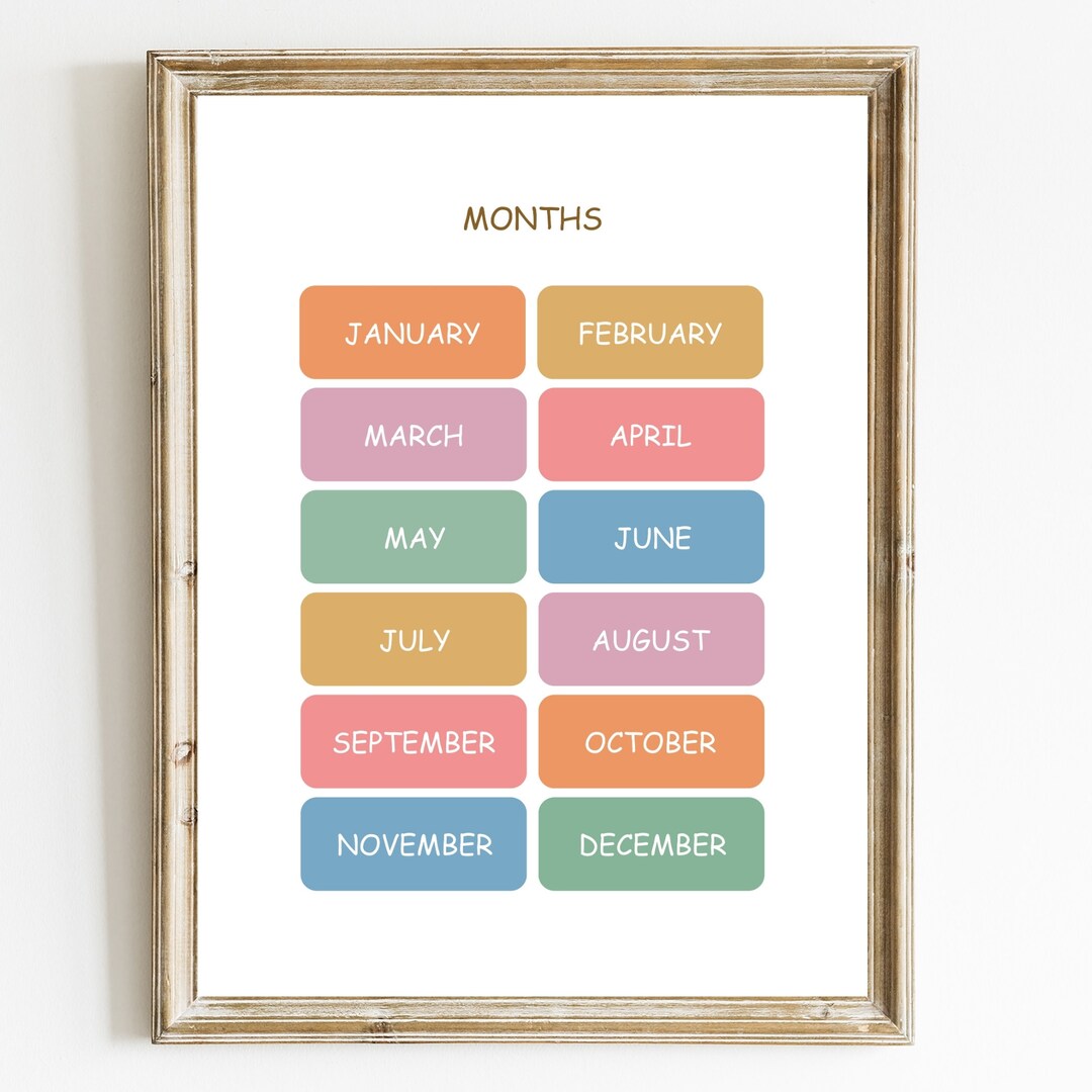 Months of the Year Print, Educational Print, Nursery Print, Childrens ...