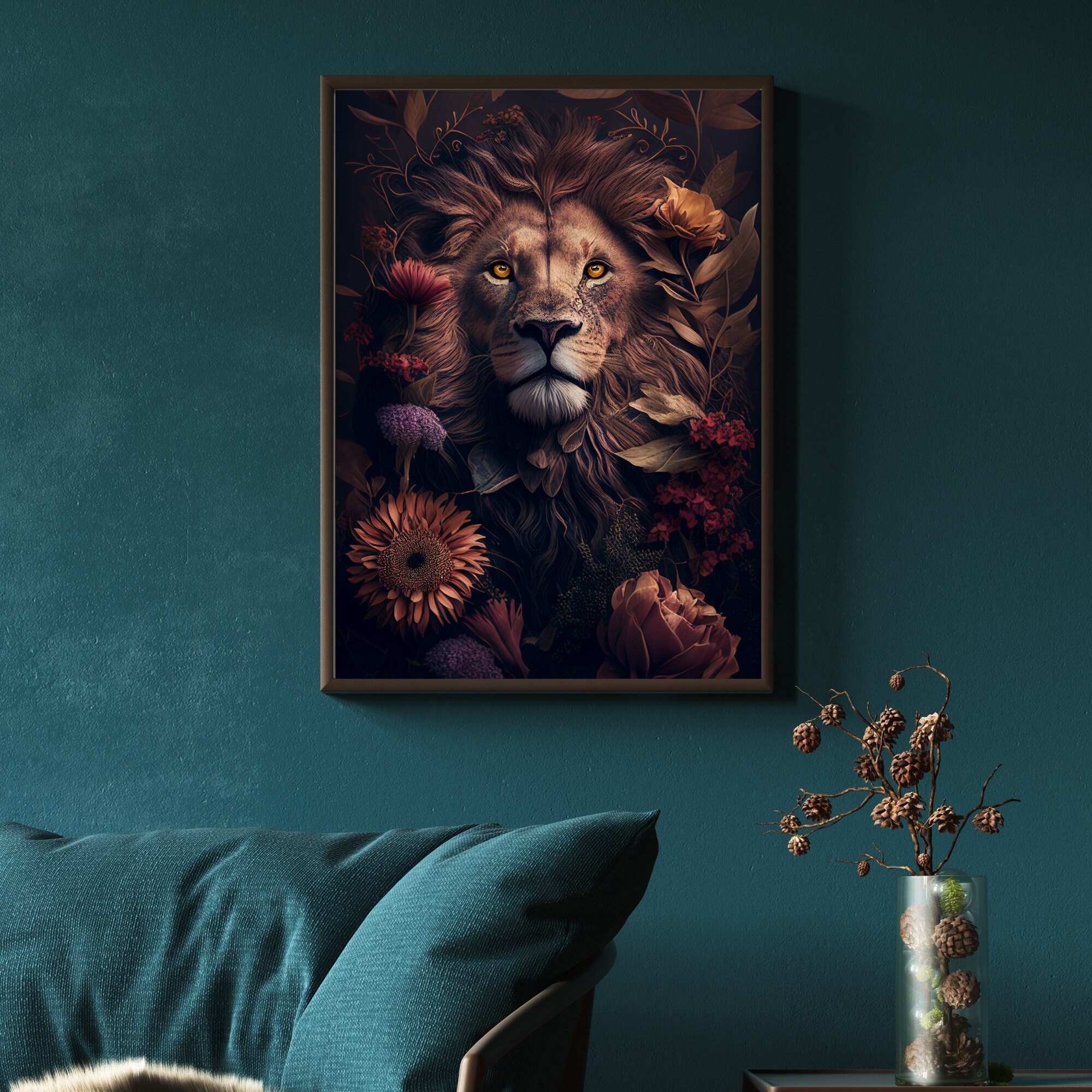 Lion Wall Art Print Vintage Lion Boho Style Canvas Print Lion - Etsy