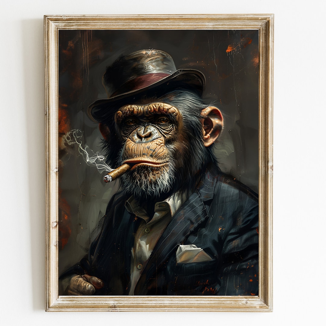 Gentleman Chimp Vintage Portrait, Chimpanzee Wearing Clothes ...