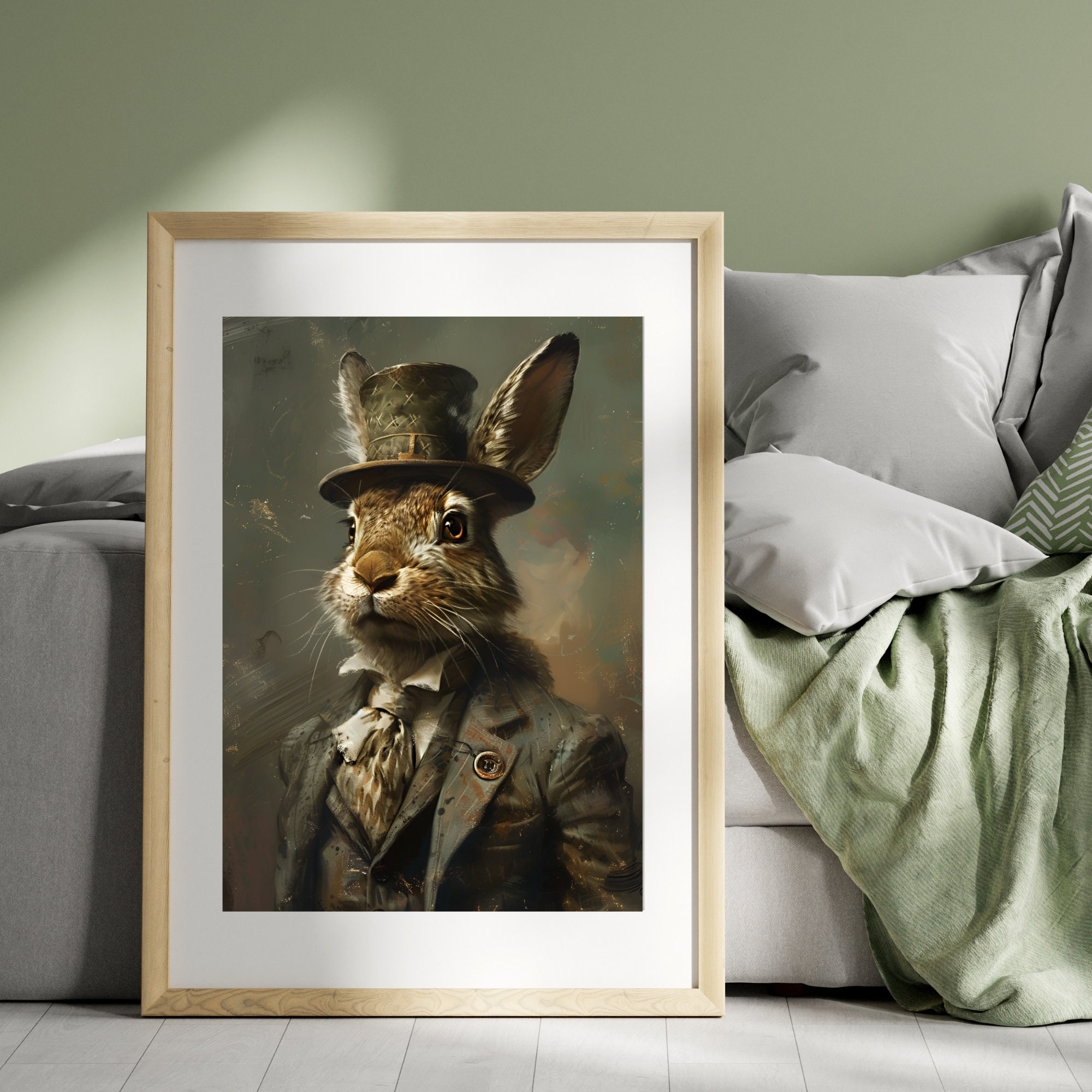 Gentleman Hare Wearing Clothes Wall Art Print, Vintage Painting Style ...