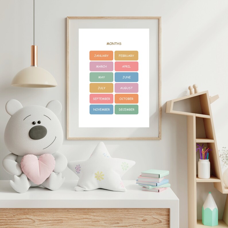 Months of the Year Print, Educational Print, Nursery Print, Childrens ...