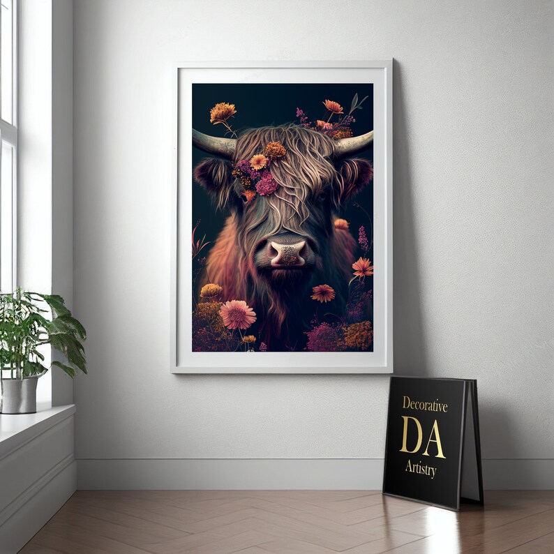 Highland Cow Wall Art Print Vintage Highland Cow Portrait - Etsy