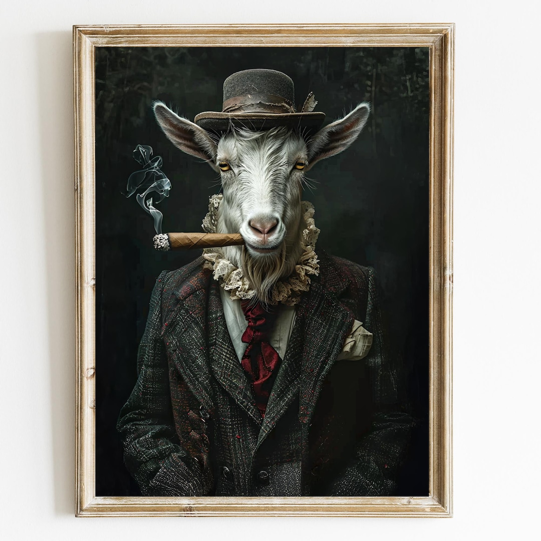 Gentleman GOAT Vintage Portrait, Goat Wearing Clothes Print ...