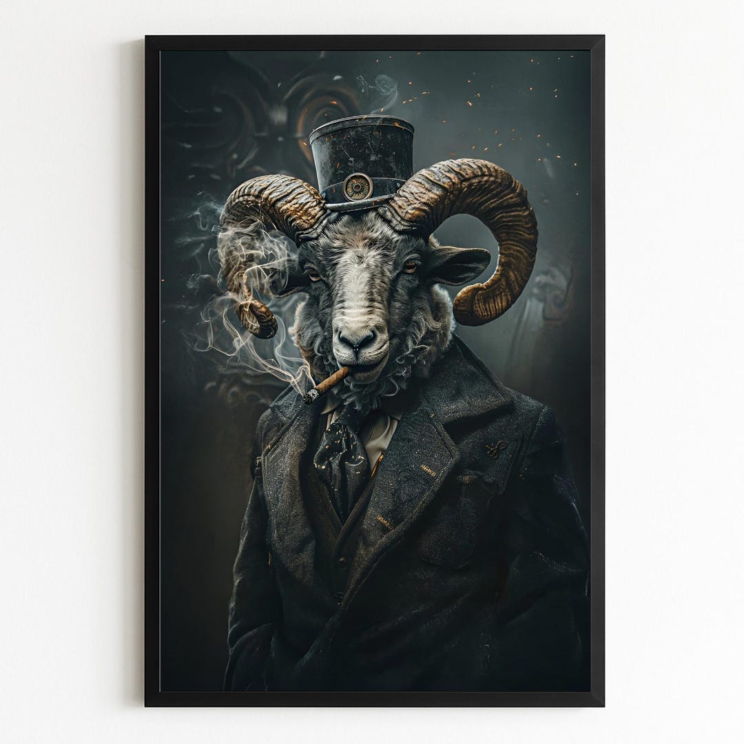 Gentleman Ram Vintage Portrait, Ram Wearing Clothes Print, Renaissance ...