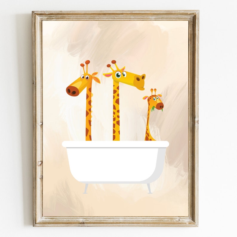 Funny Bathroom Prints, 3 Giraffes in a Bath, Bathroom Decor, Nursery ...
