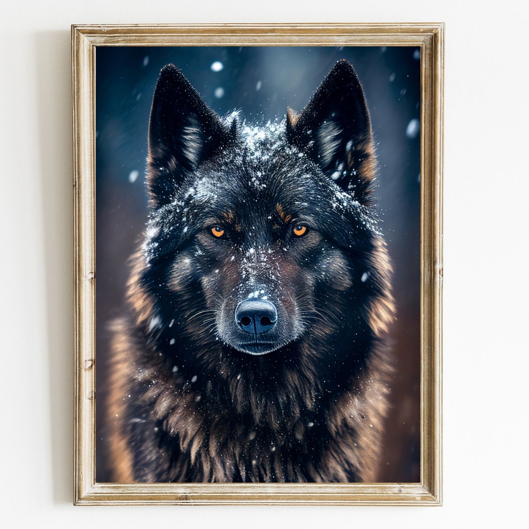 Black Wolf Wall Art | Black Wolf Printable Art | Animal Wall Art ...