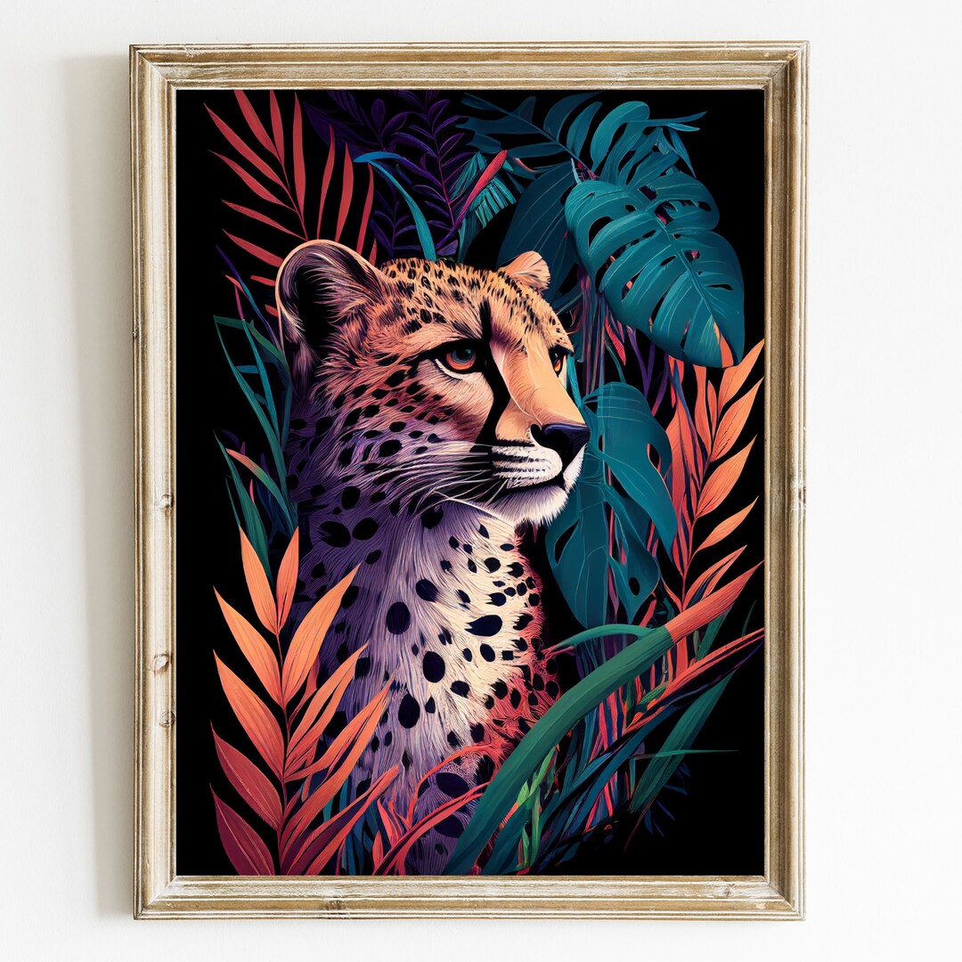 Boho Cheetah Art Print: Vintage Big Cat, Jungle Decor (digital Download ...