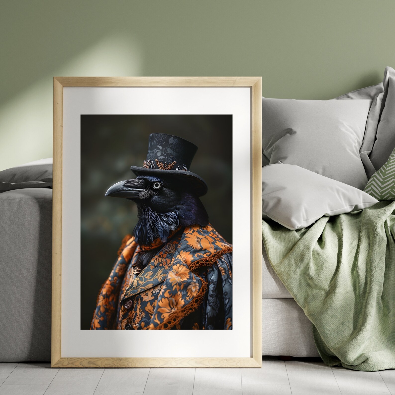 Raven Wearing Clothes Wall Art Print, Vintage Gothic Painting Portrait ...
