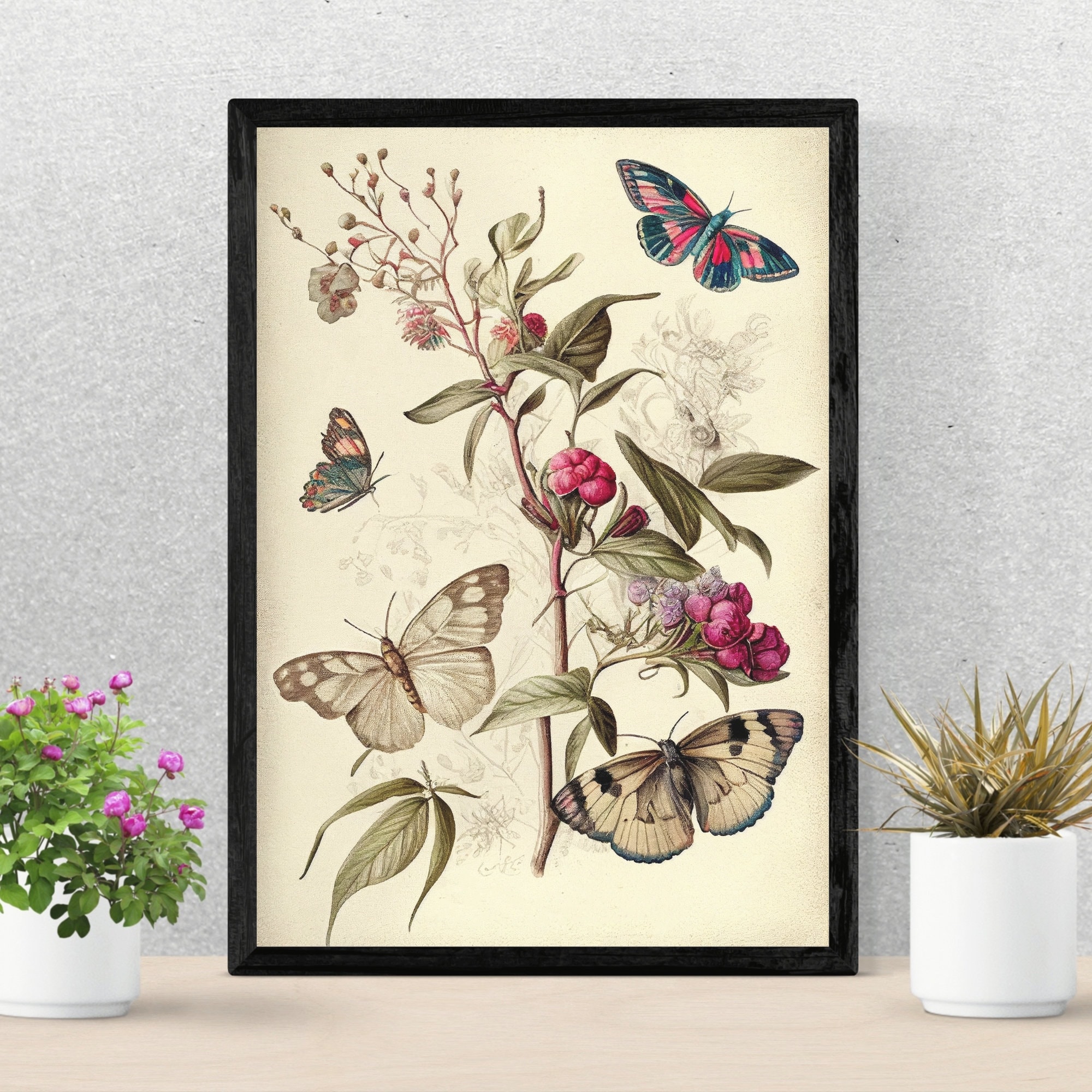Vintage Butterfly Wall Art Butterfly Botanical Print Butterfly Antique ...