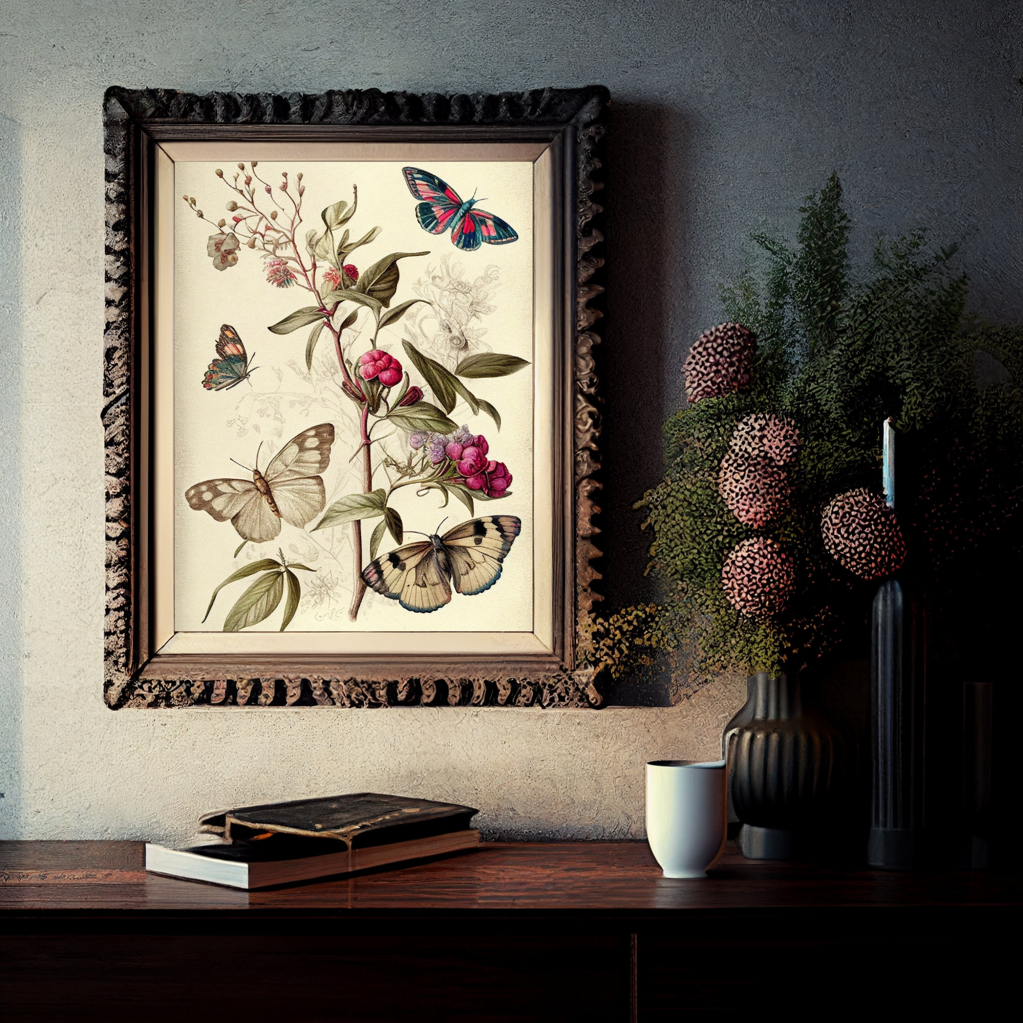 Vintage Butterfly Wall Art Butterfly Botanical Print Butterfly Antique ...