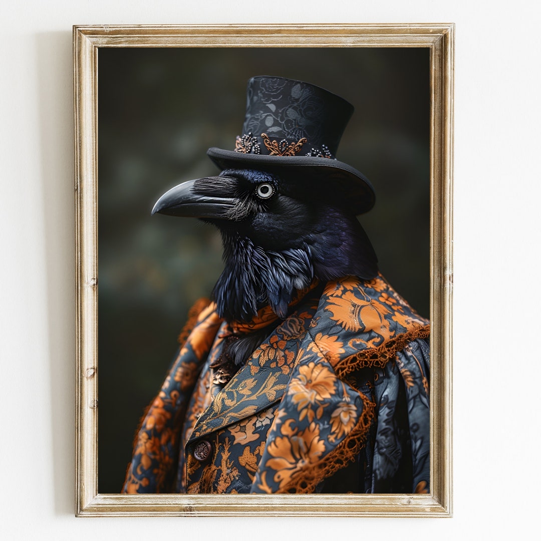 Raven Wearing Clothes Wall Art Print, Vintage Gothic Painting Portrait ...