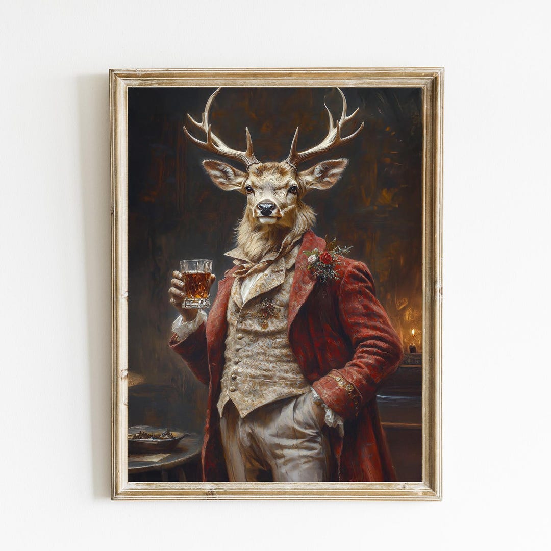 Gentleman Stag Wearing Clothes Wall Art Print, Vintage Painting Style ...