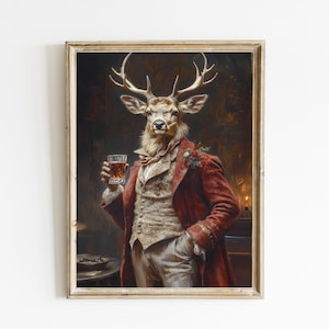 Gentleman Stag Wearing Clothes Wall Art Print, Vintage Painting Style ...