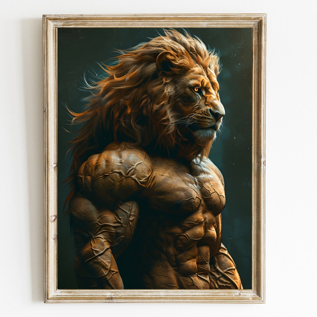 Gym Motivation Wall Art Muscles Work Out Lion Print Fitness Poster Gym ...
