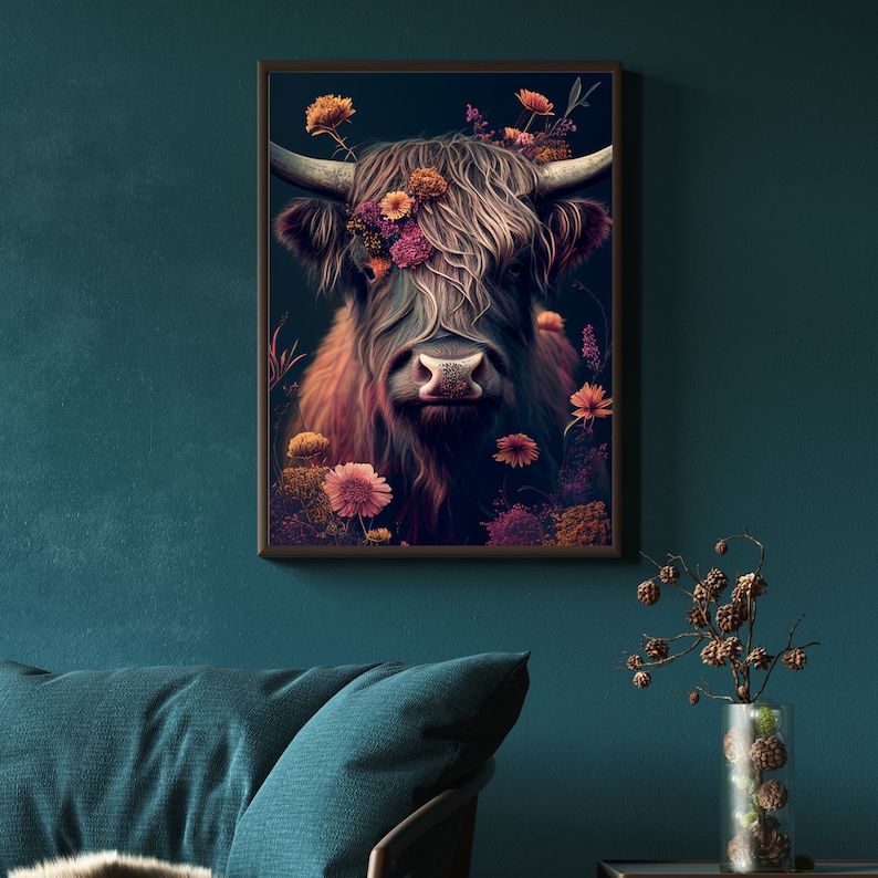 Highland Cow Wall Art Print Vintage Highland Cow Portrait - Etsy