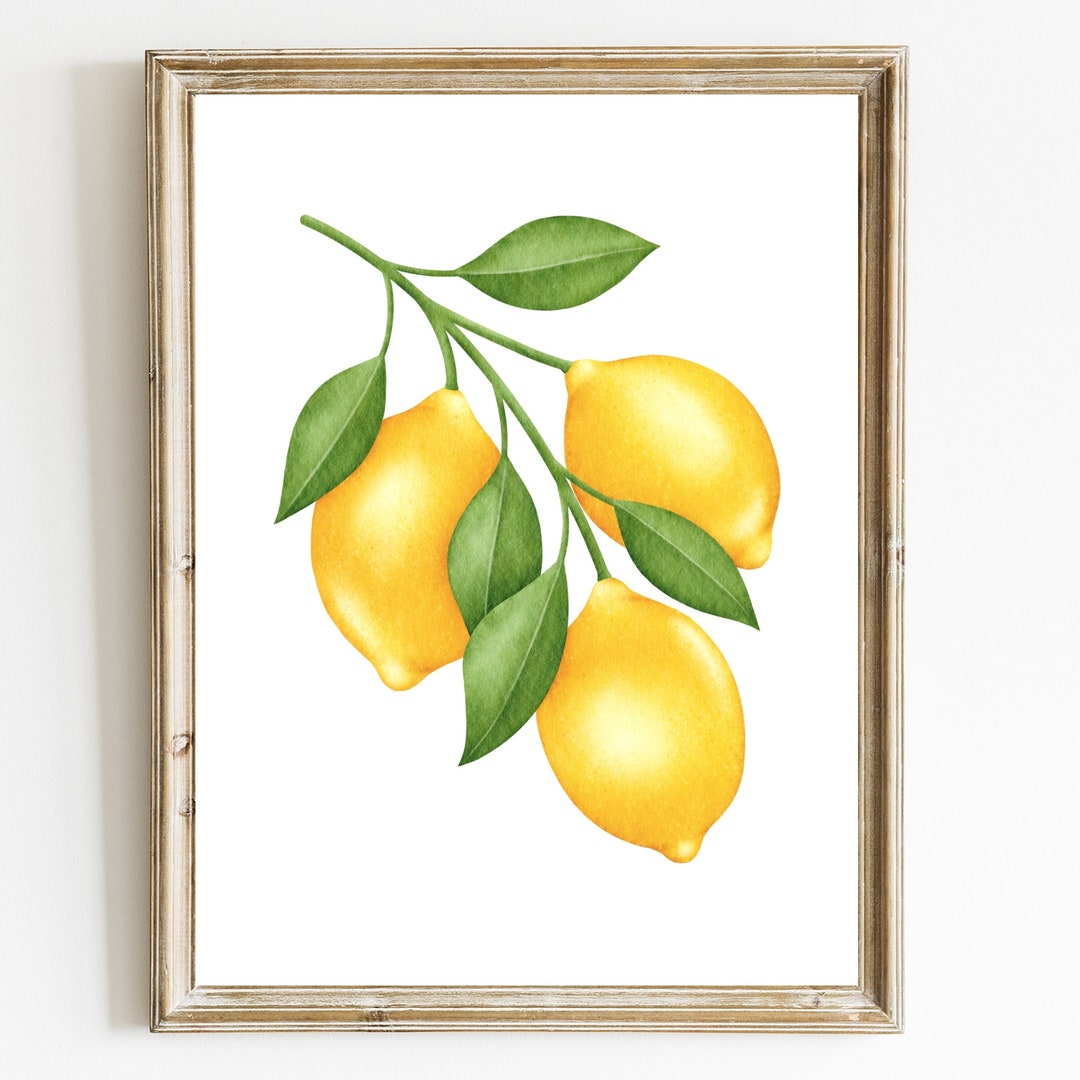 Lemon Botanical Print, Farmhouse Kitchen Decor, Citrus Wall Art, Lemon ...