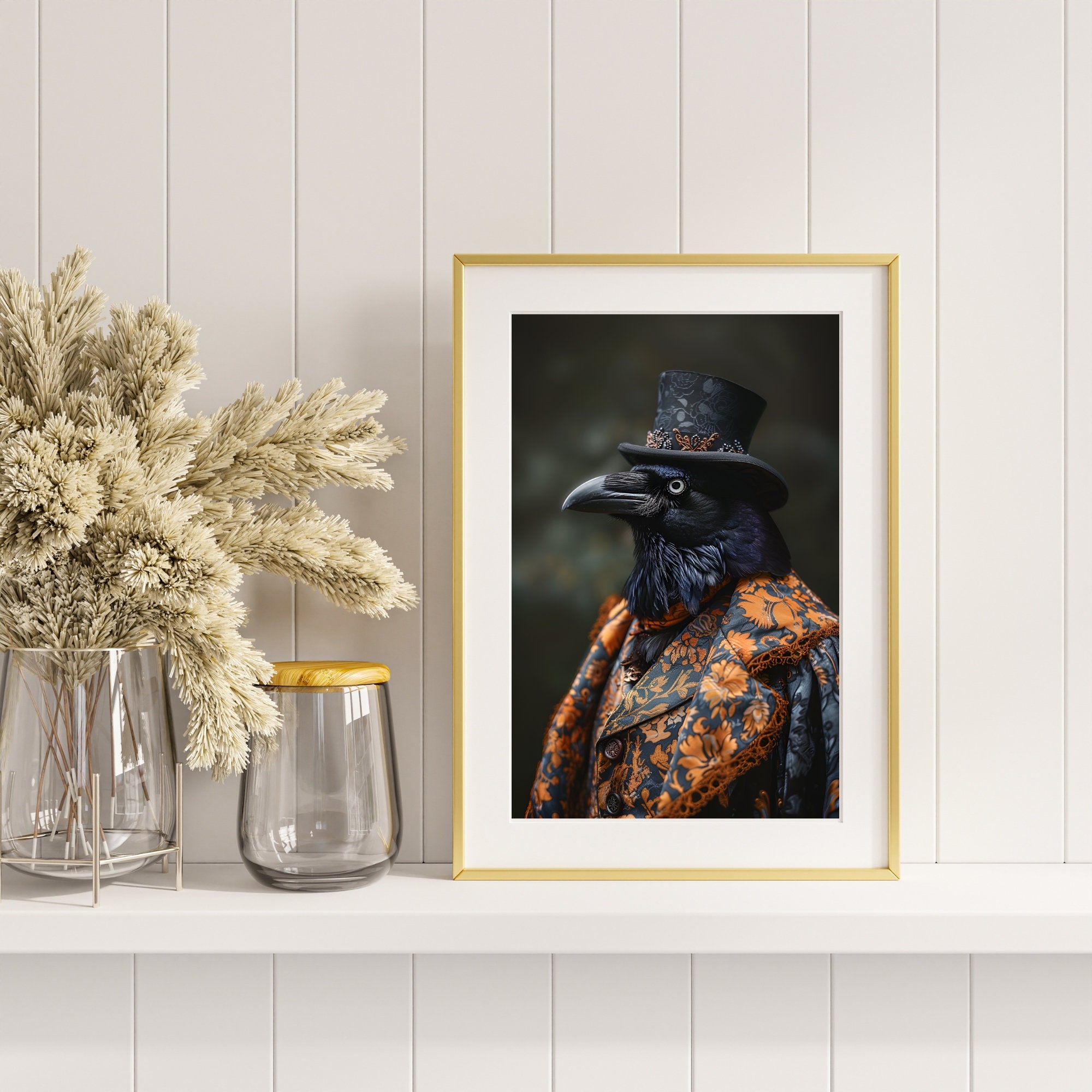 Raven Wearing Clothes Wall Art Print, Vintage Gothic Painting Portrait ...