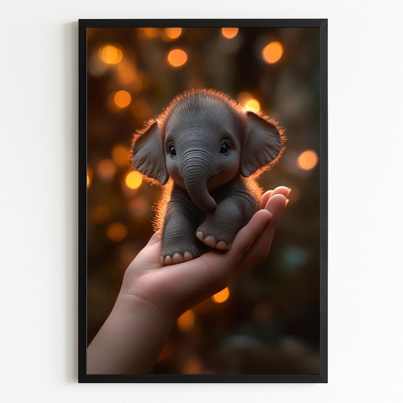 Baby Elephant in Hand Art Print: Miniature Animal (digital Download) - Etsy