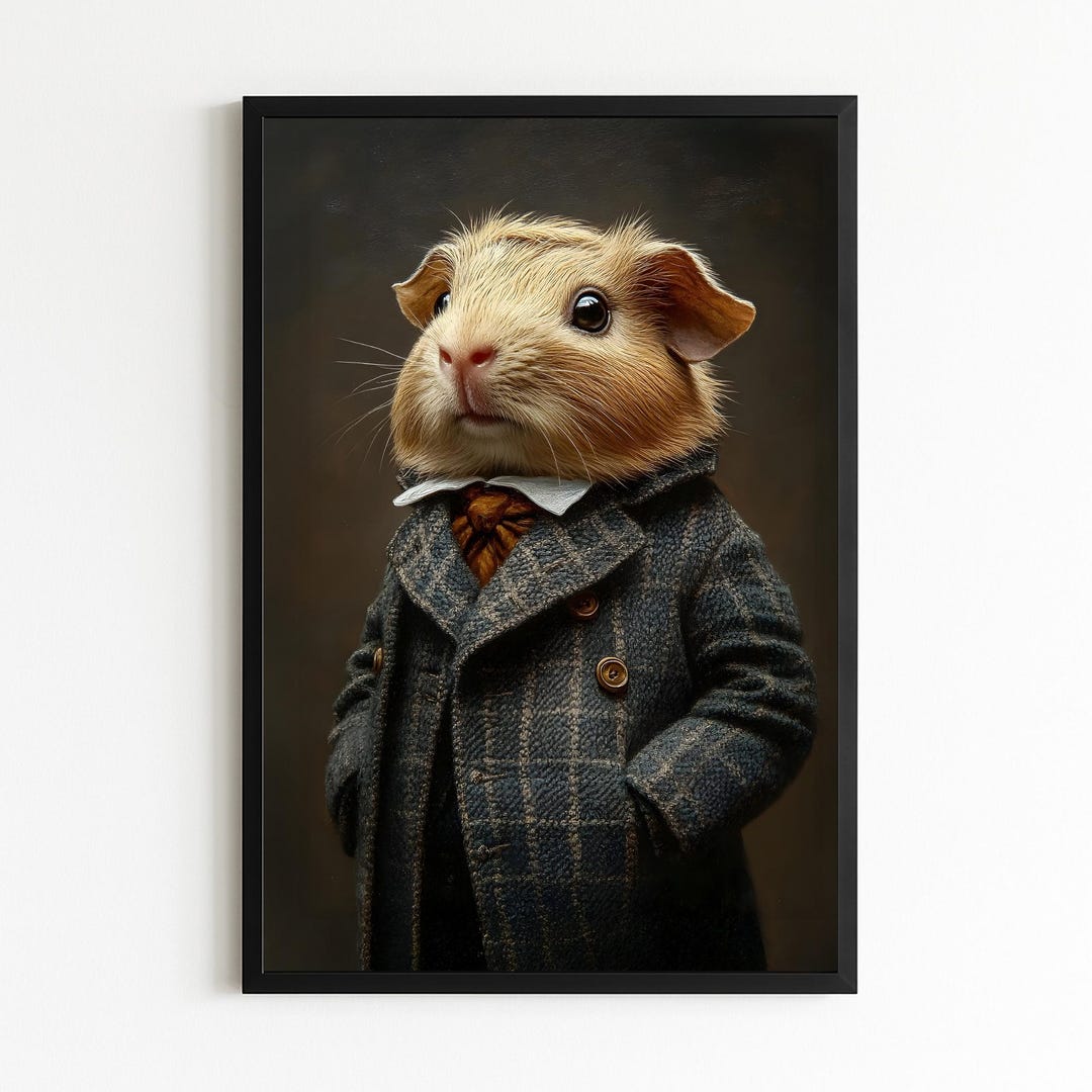 Gentleman Guinea Pig Wall Art – Victorian Pet Portrait Print, Dapper ...