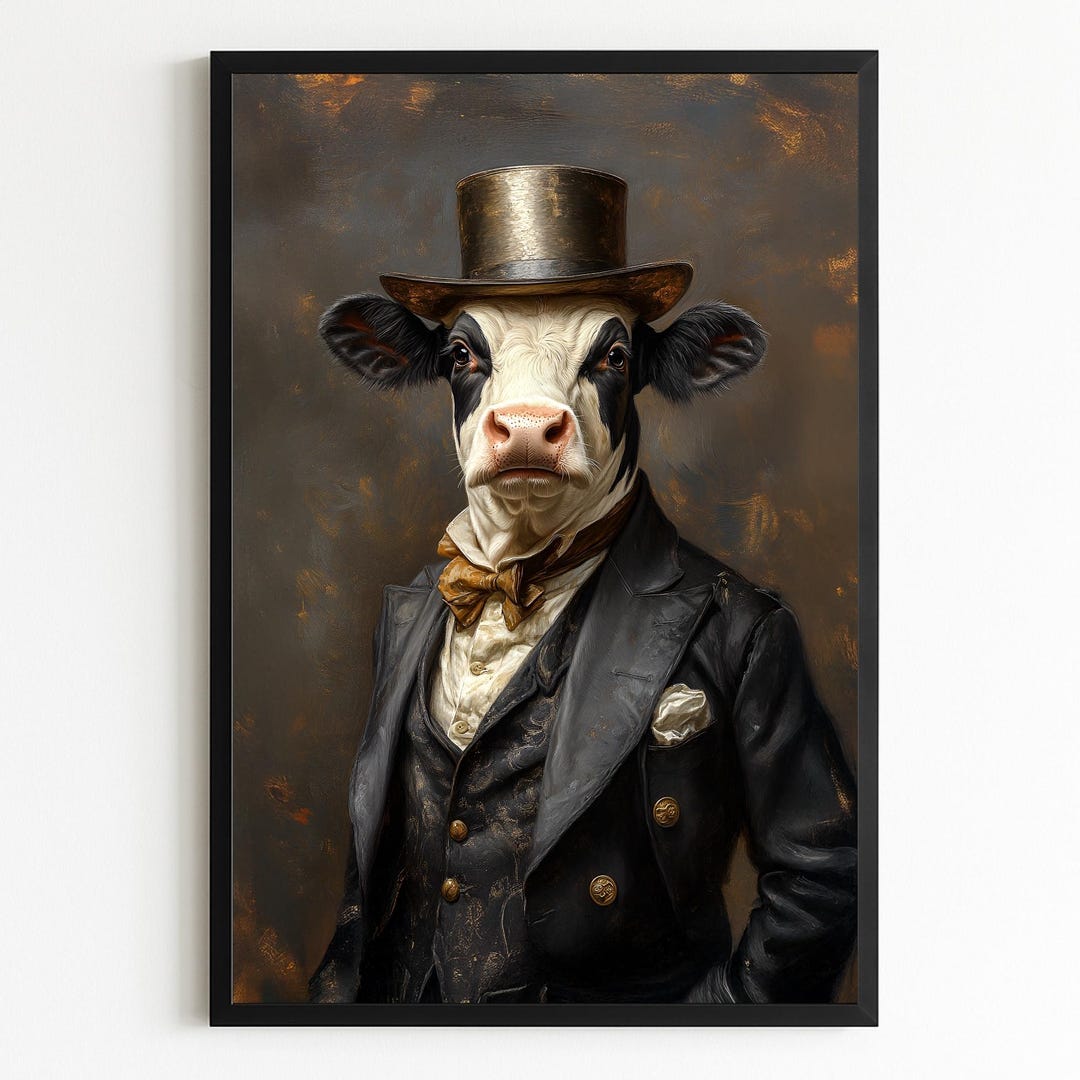 Gentleman Cow Portrait: Vintage Renaissance Animal Art Print (digital ...