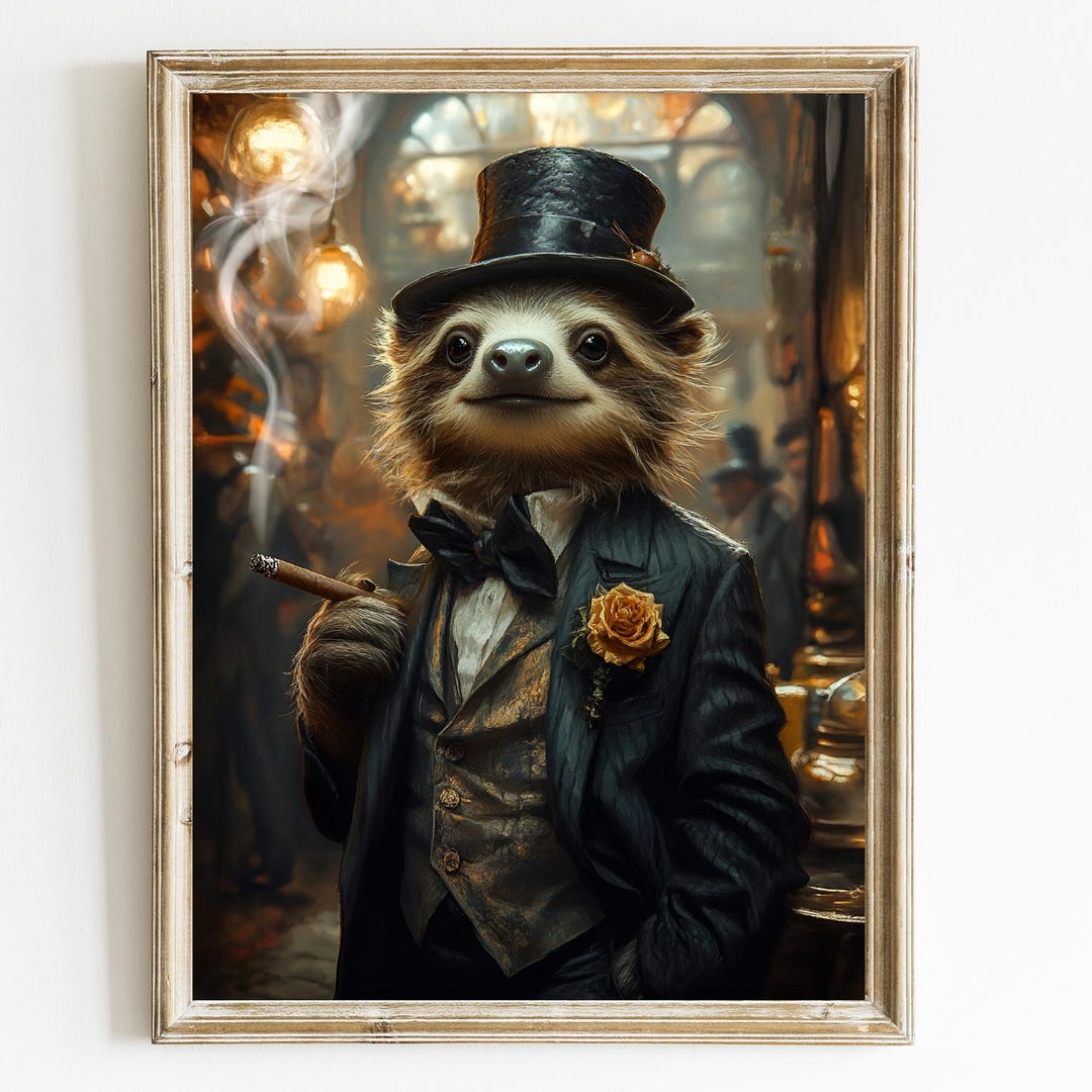 Gentleman Sloth Vintage Portrait, Slothl Wearing Clothes Print ...