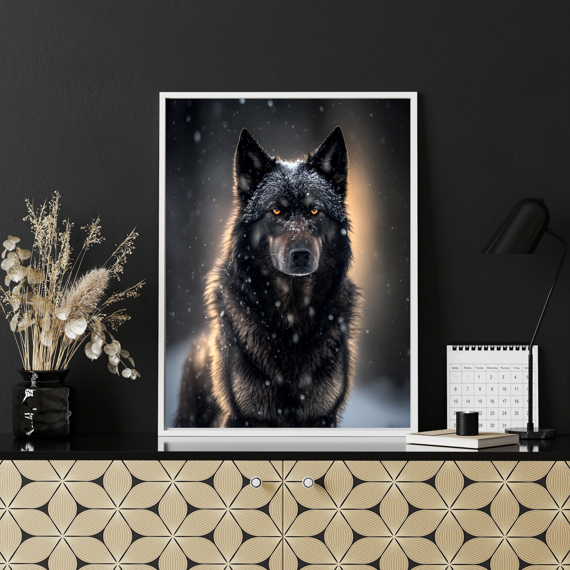 Black Wolf Wall Art Black Wolf Printable Art Animal Wall Art Alpha Wolf ...