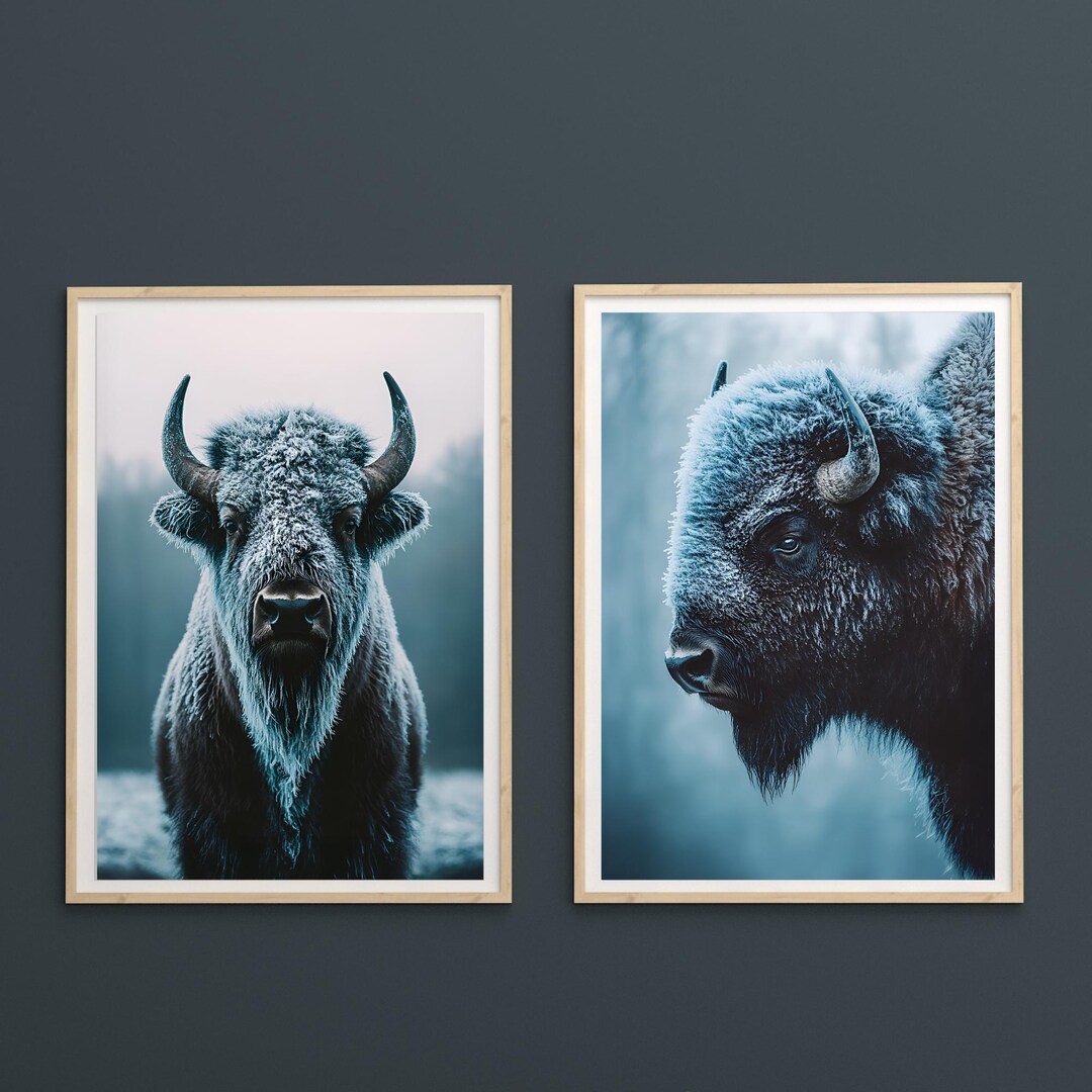 Frozen Bison Wall Art | Bison Printable Art | Animal Wall Art | Set of ...