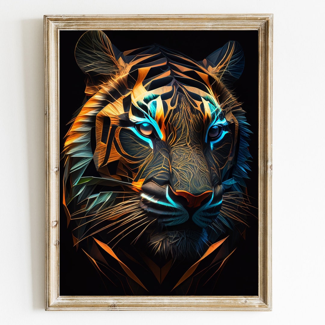 Geometric Tiger Wall Art, Tiger Wall Art, Big Cat Art, Tiger Portrait ...
