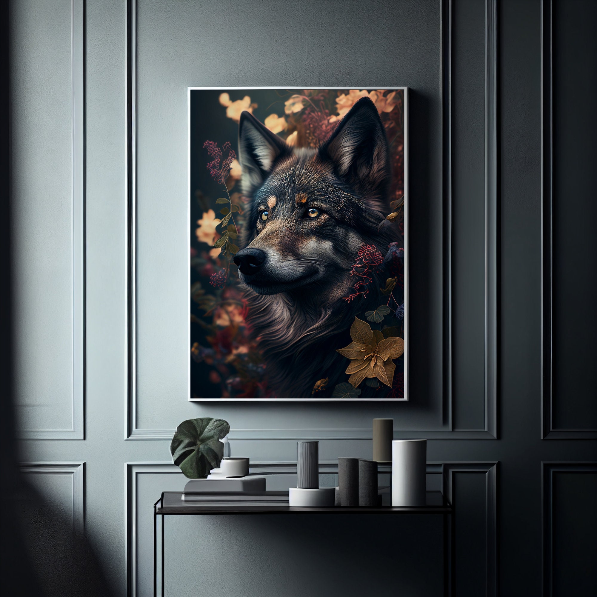 Wolf Wall Art Boho Style Vintage Wolf Canvas Print Animal Printable ...