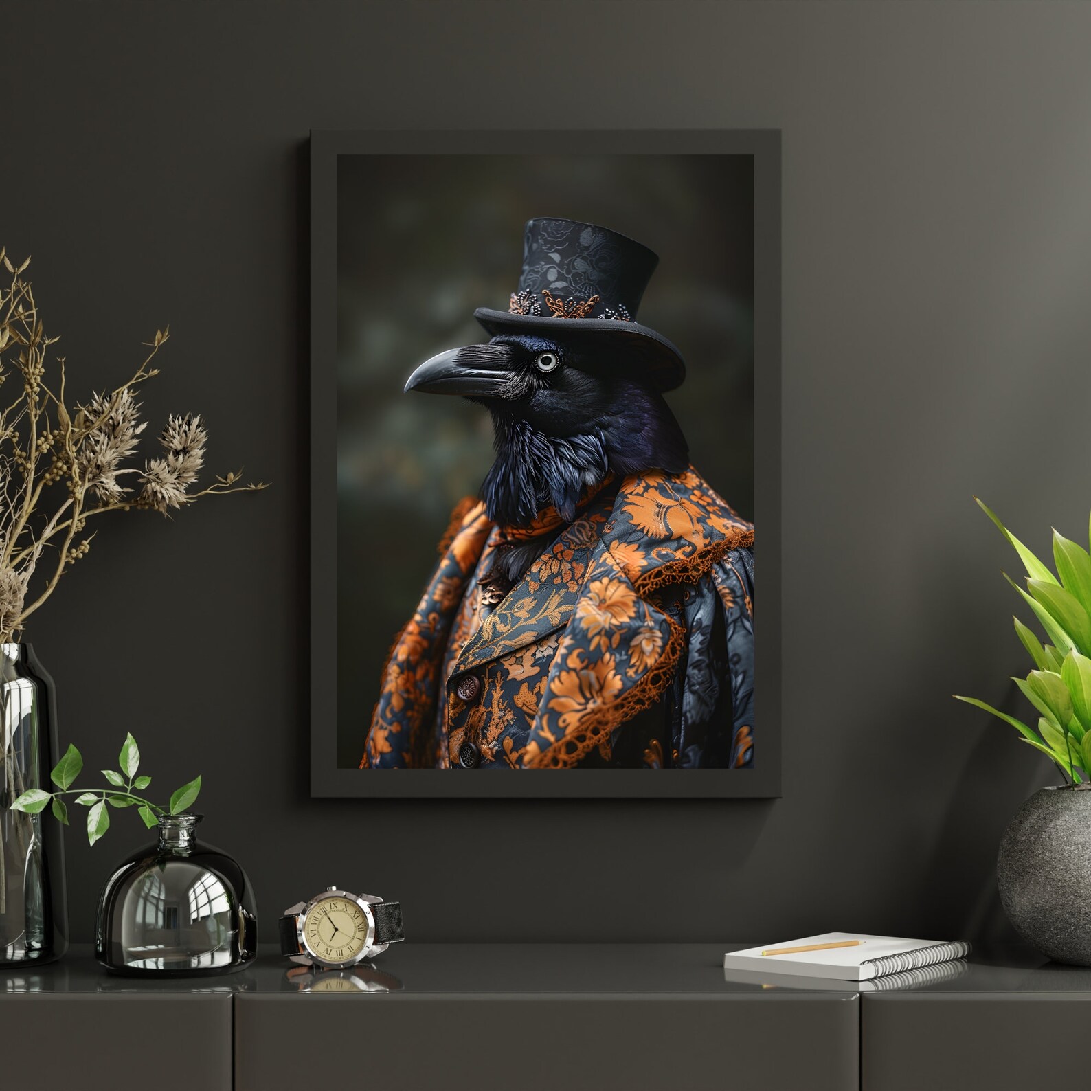 Raven Wearing Clothes Wall Art Print, Vintage Gothic Painting Portrait ...