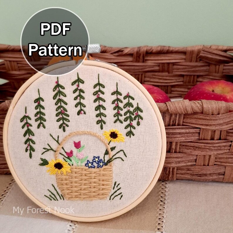 Flower Basket - Embroidery PDF Pattern - Digital Download - Hoop ...