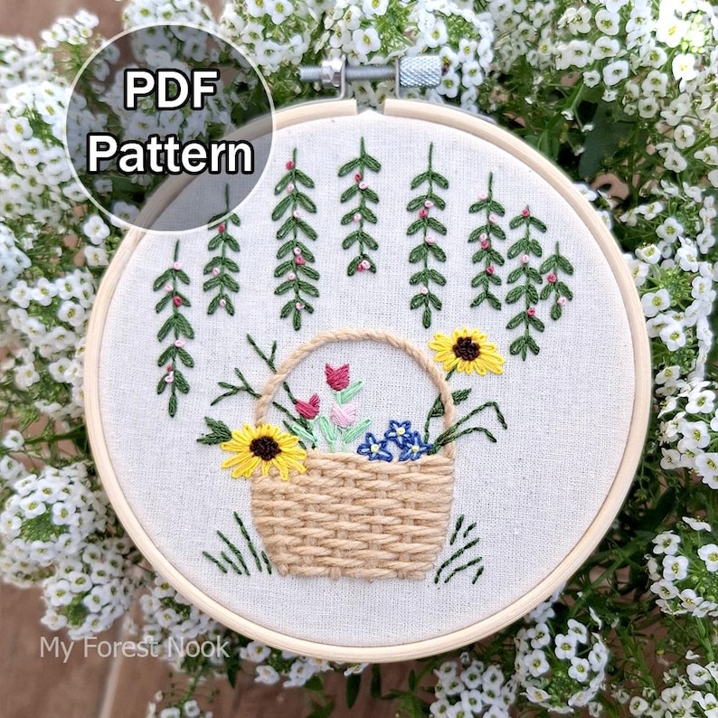Flower Basket - Embroidery PDF Pattern - Digital Download - Hoop ...