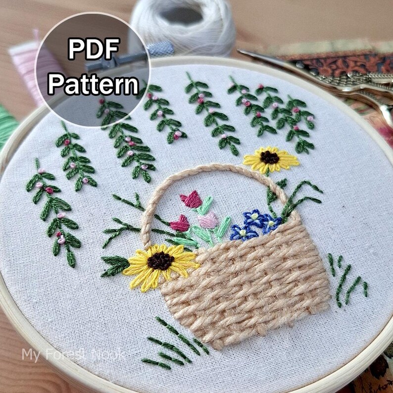 Flower Basket - Embroidery PDF Pattern - Digital Download - Hoop ...