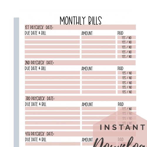 Bi-weekly Bill Tracker Printable PDF Letter - Etsy