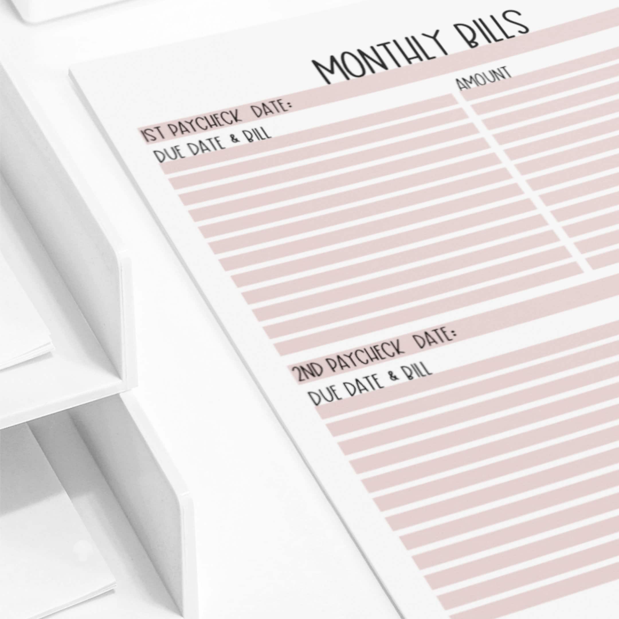 Bi-weekly Bill Tracker | Printable PDF| Letter - Etsy