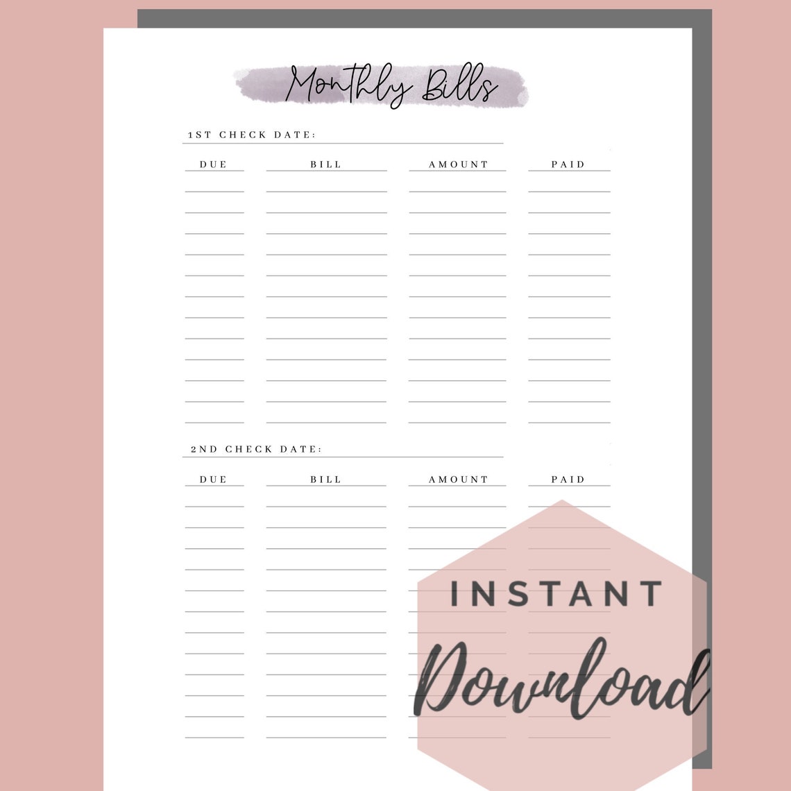 Bi-weekly Bill Tracker 3 Colored Printable Pdfs Letter 8x11 Minimalist ...