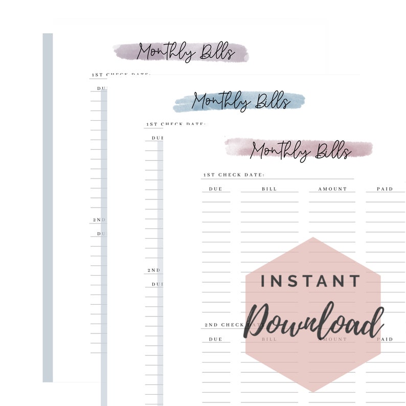 Bi-weekly Bill Tracker | 3 Colored Printable Pdf’s | Letter 8x11 ...