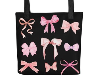 Pink Bow Cotton Canvas Tote Bag // Trendy Coquette Tote Bag ...