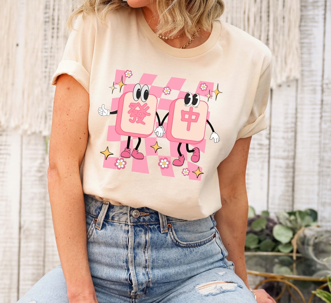 Funny Pink Mahjong T-shirt, Mahjong Gift, Retro Mahjong Shirt for Women ...