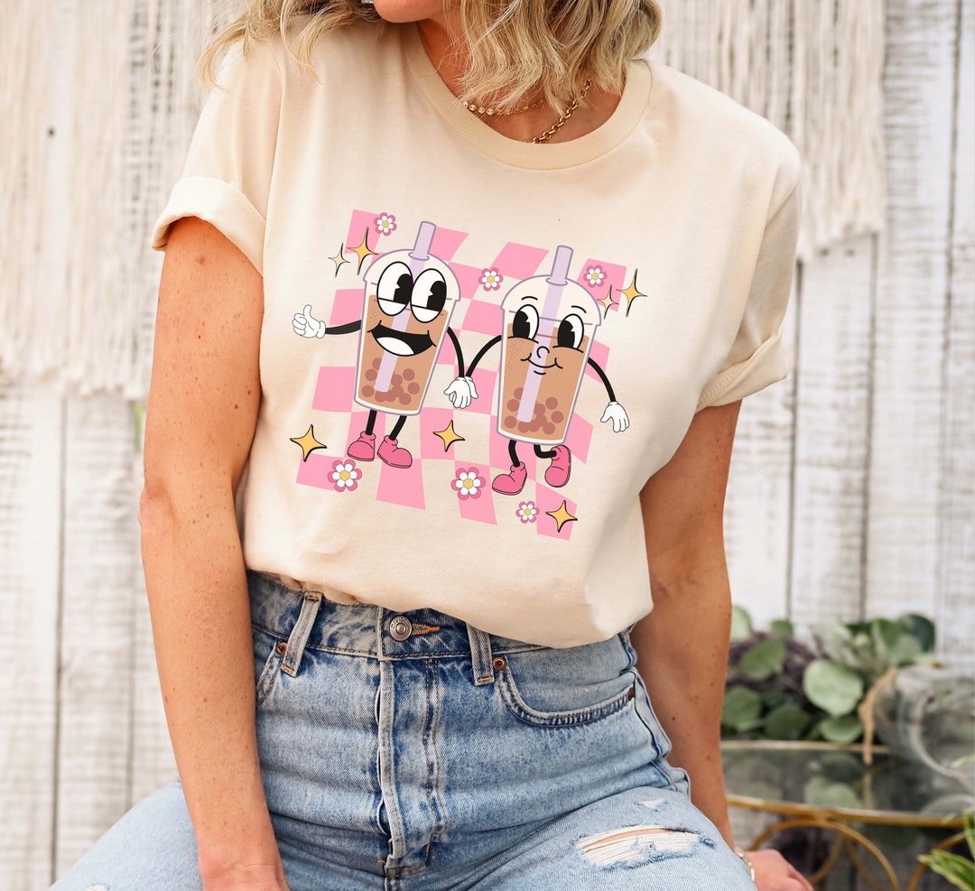 Retro Pink Boba Tea Shirt, Funny Bubble Tea Tee, Bubble Tea Lover ...