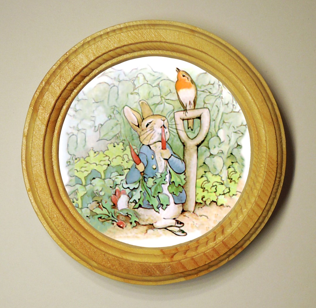 Beatrix Potter Peter Rabbit Art Print Illustration, Handmade Pine Round ...