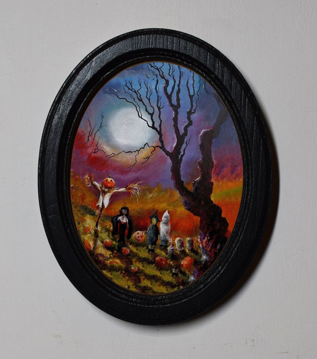 Halloween Black Oval Wooden 3 X 4 Inch Framed Picture Wall Hanging ...