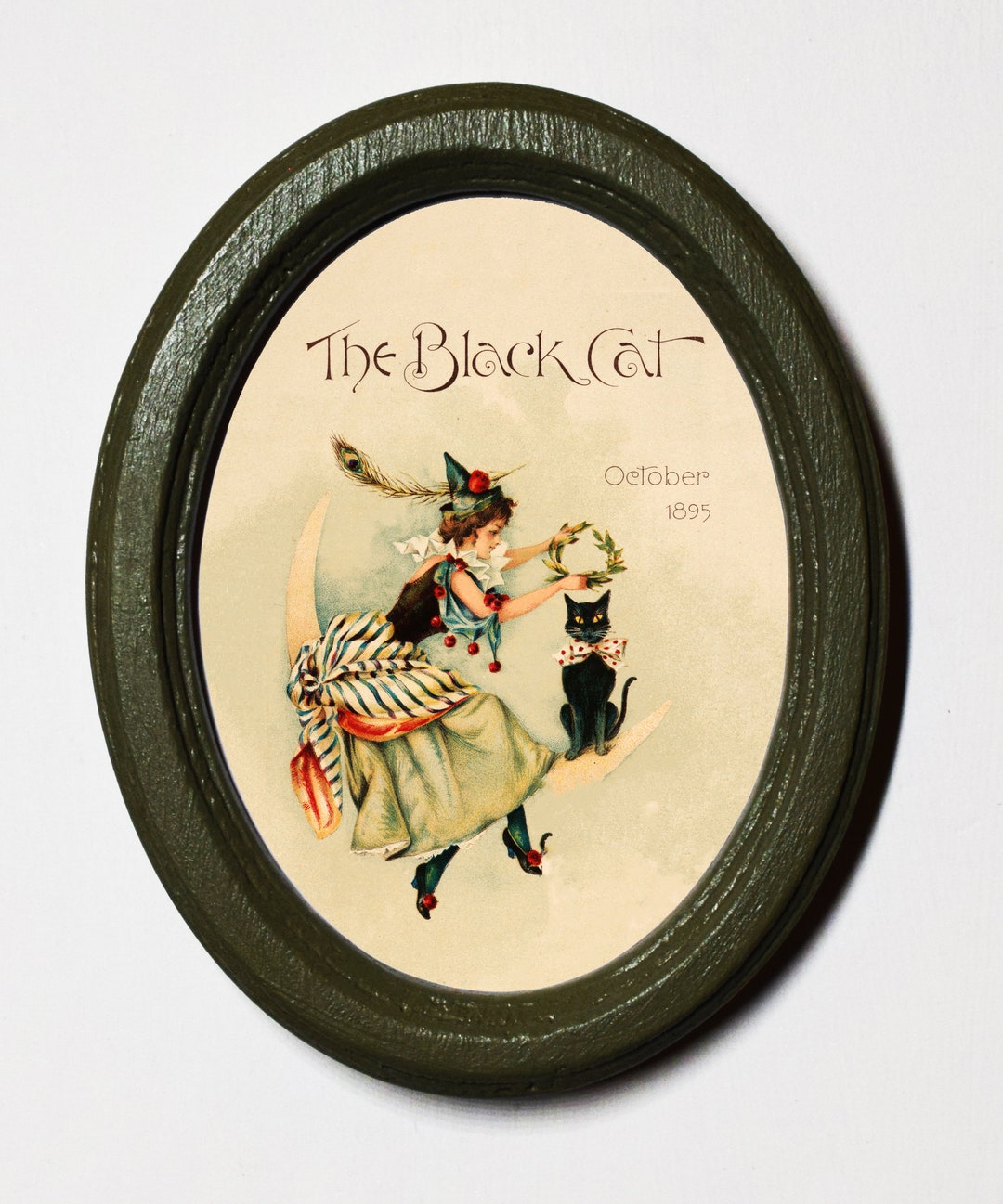 Olive Green Oval Wooden Framed Halloween Picture Wall Hanging the Black ...