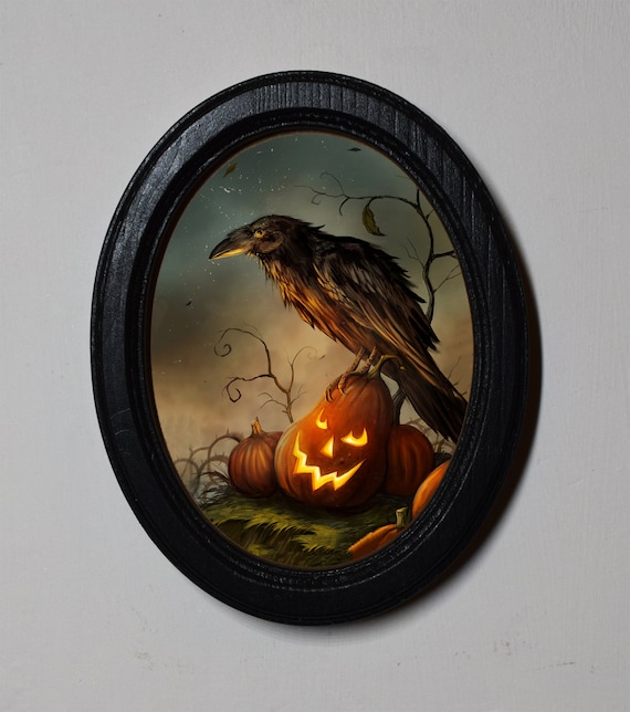 Black Oval Wooden Framed Halloween Picture Wall Hanging - Etsy UK