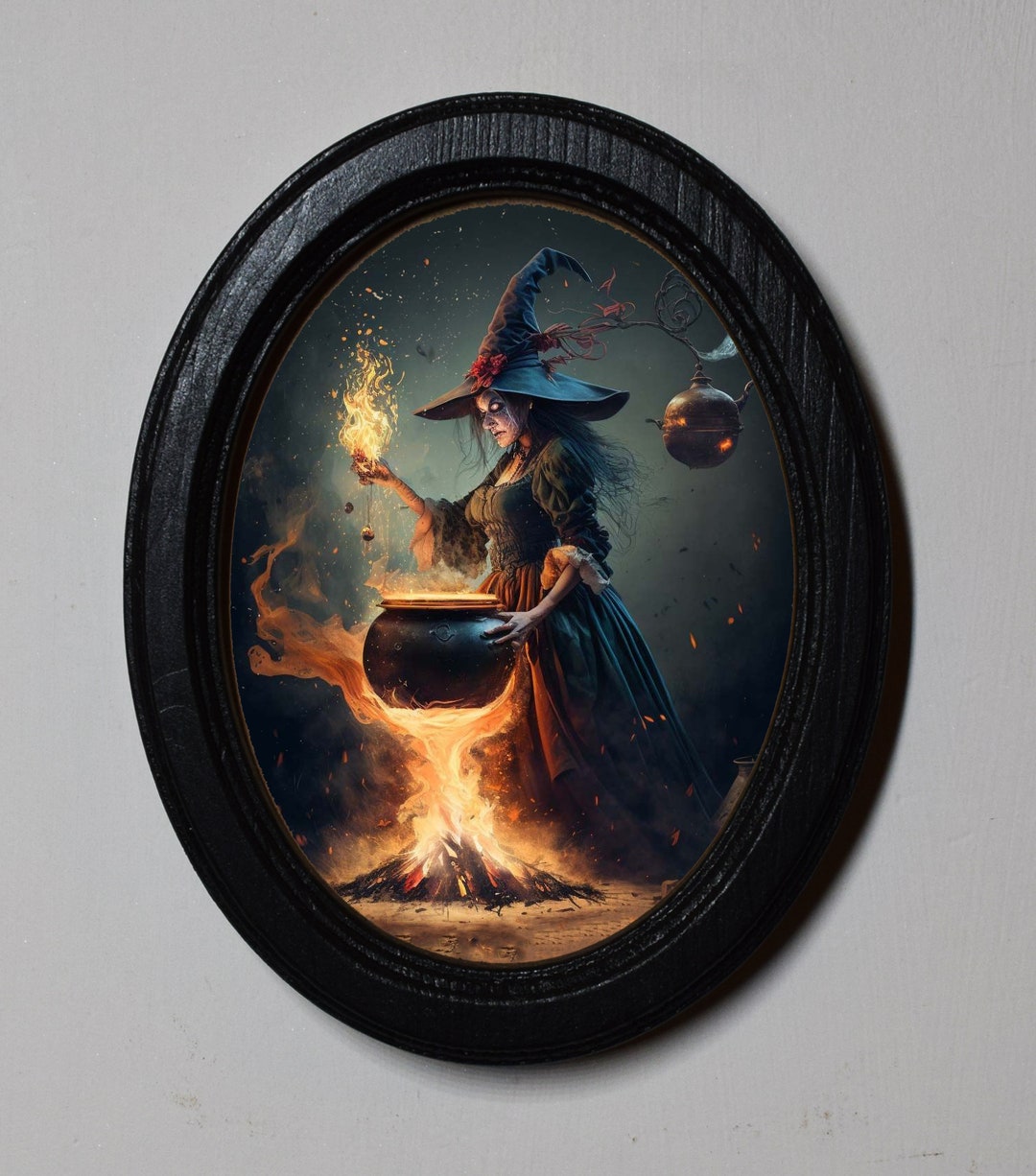 Halloween Black Oval Wooden Framed Picture Wall Hanging Gothic Style ...