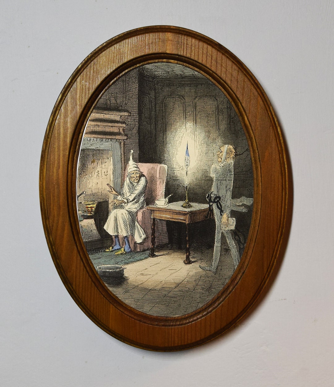 Light Oak Oval Wooden Framed A Christmas Carol Illustration, Festive ...