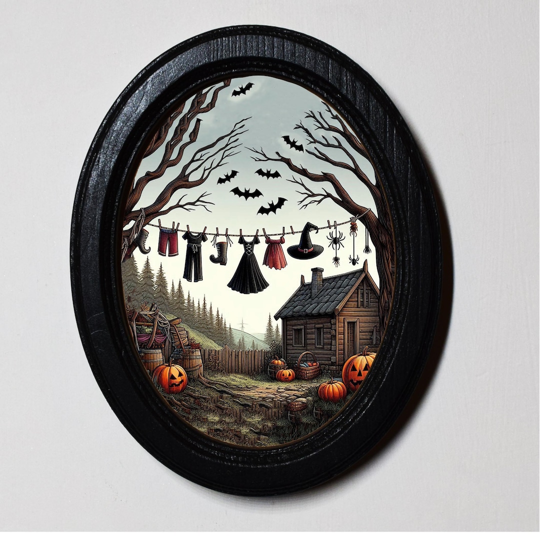 Halloween Black Oval Wooden 3 X 4 Inch Framed Picture Wall Hanging ...